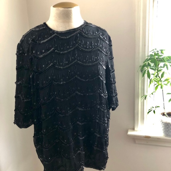 Scala | Tops | Vintage Scala Black Sequin Beaded Top | Poshmark